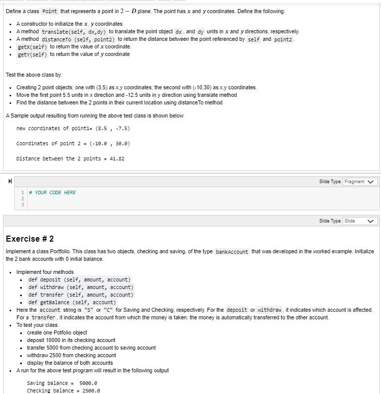 Solved - Define a class Point that represents a point in 2-D | Chegg.com
