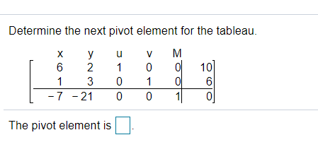 Solved Determine the next pivot element for the tableau. X y | Chegg.com