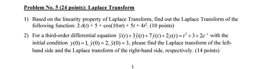 Solved Problem No. 5 (24 ﻿points): Laplace Transform1. | Chegg.com