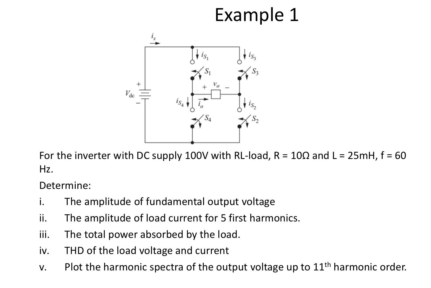 Solved For the inverter with DC supply 100V with RL‐load, R | Chegg.com