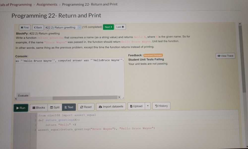 Solved Blockpy 22 2 I M Getting An Incorrect Answer For