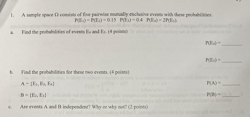 Solved 1. A sample space Ω consists of five pairwise | Chegg.com