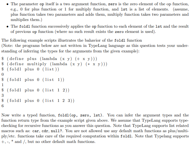 The parameter op itself is a two argument function, | Chegg.com