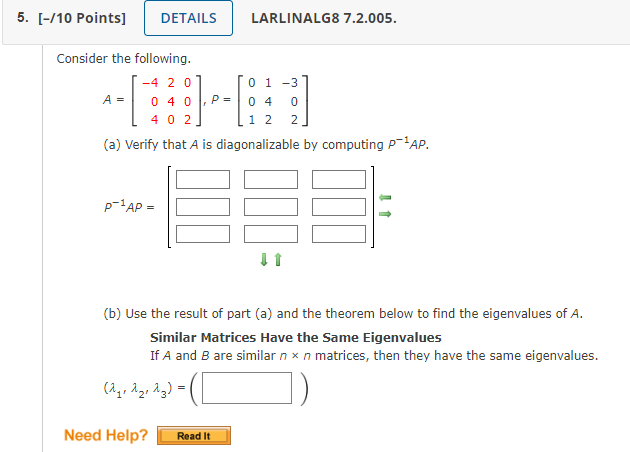 Solved 5. [-/10 Points] DETAILS LARLINALG8 7.2.005. Consider | Chegg.com