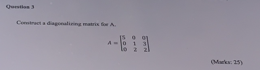 Solved Construct a diagonalizing matrix for A. | Chegg.com
