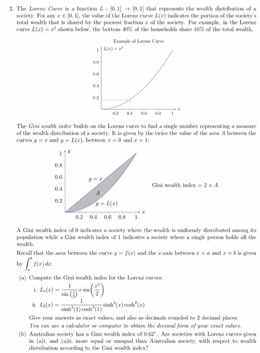 Solved 2. The Lorenz Curve is a function L : 0.1 0.1] that | Chegg.com