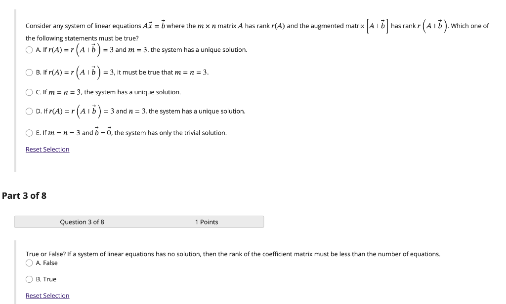 Solved Consider any system of linear equations Ax=b where | Chegg.com