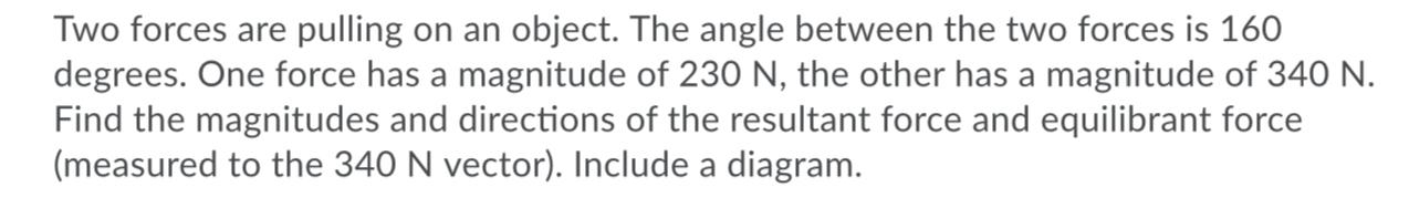 Solved Two forces are pulling on an object. The angle | Chegg.com
