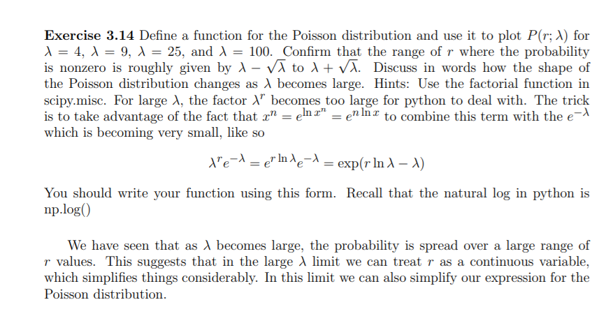 Exercise 3.14 Define a function for the Poisson | Chegg.com