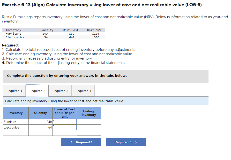 Solved Exercise 6-13 (Algo) Calculate inventory using lower | Chegg.com