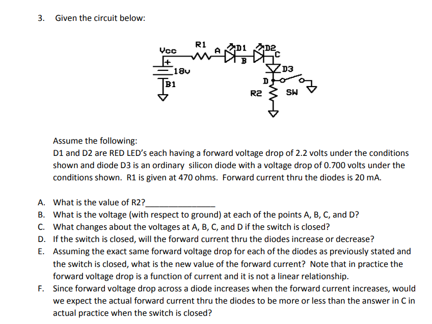 Solved 3. Given the circuit below: Vcc D3 B1 Assume the | Chegg.com