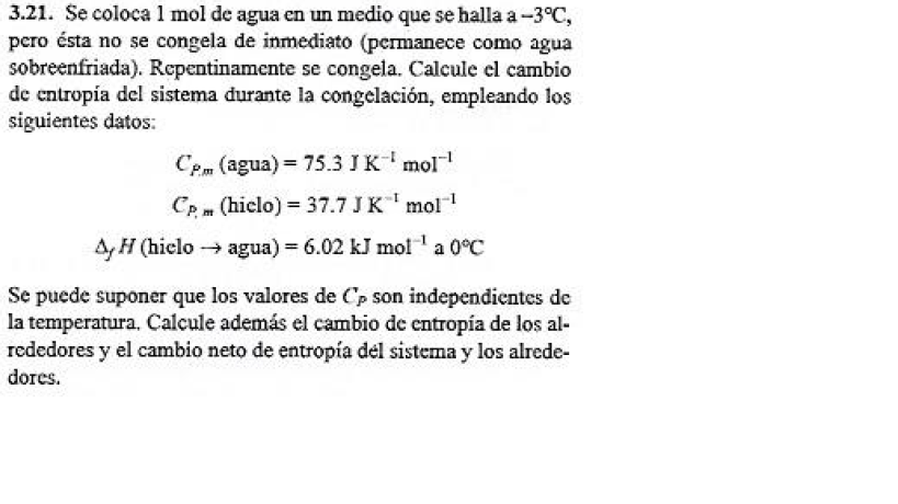 Solved One mole of water is placed i surroundings at -3 C, | Chegg.com