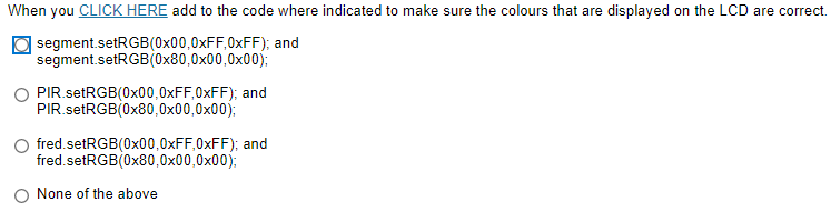 Solved When you CLICK HERE add to the code where indicated | Chegg.com