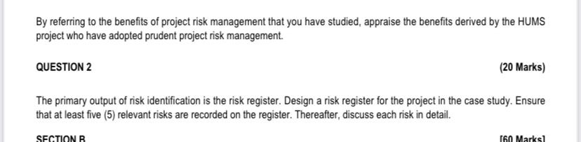 Solved By referring to the benefits of project risk | Chegg.com