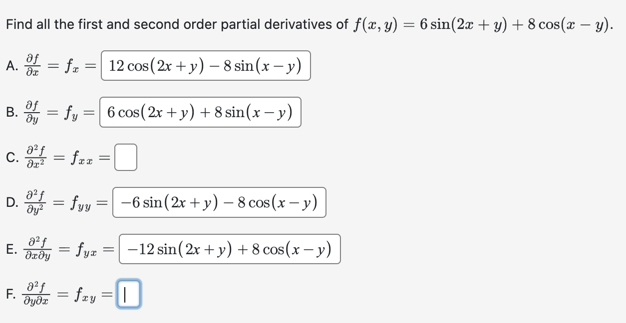 Solved Find all the first and second order partial | Chegg.com