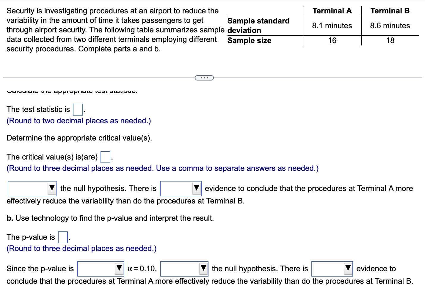 Solved a. Using α=0.10, determine if the procedures at | Chegg.com