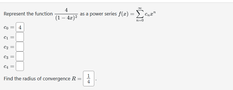 Solved Represent the function 4/(1-4x)^2 as a power | Chegg.com