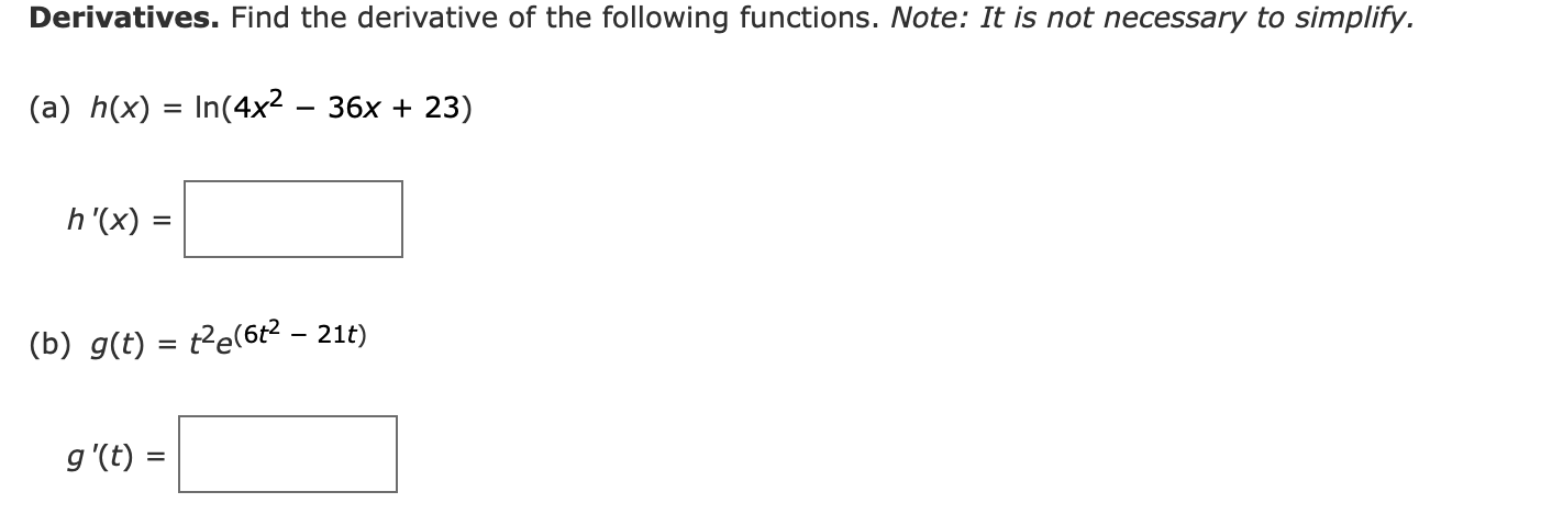 Solved Derivatives. Find the derivative of the following | Chegg.com