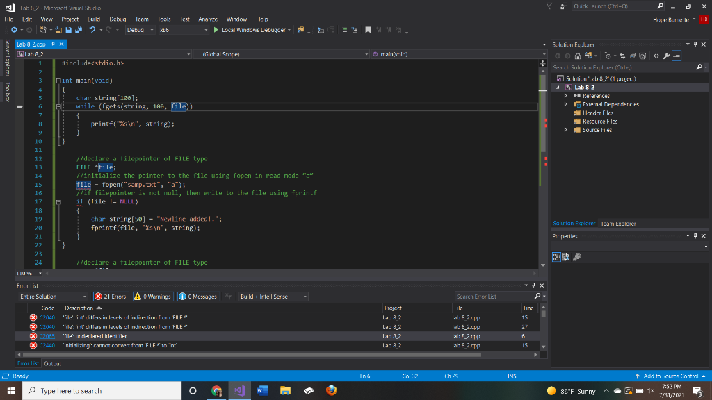 Solved I keep getting told that "file" in an undeclared | Chegg.com