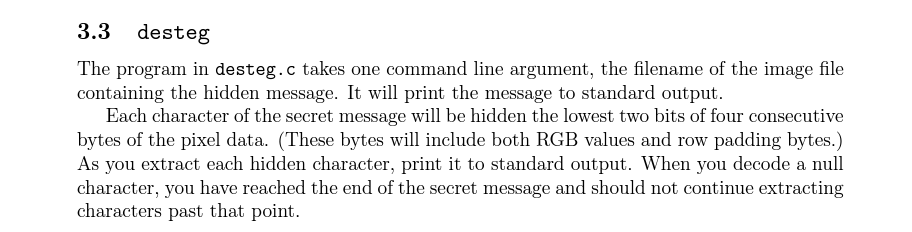 Solved 3.3 desteg The program in desteg.c takes one command | Chegg.com