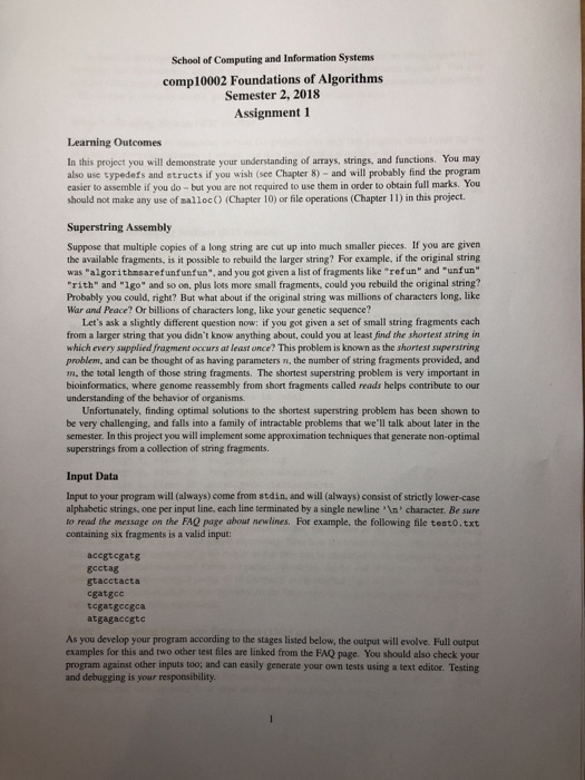 Solved School Of Computing And Information Systems Comp10002