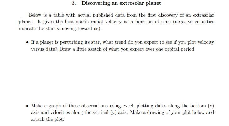 Solved 3. Discovering an extrosolar planet Below is a table | Chegg.com