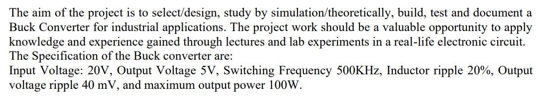 Solved The aim of the project is to select/design, study by | Chegg.com