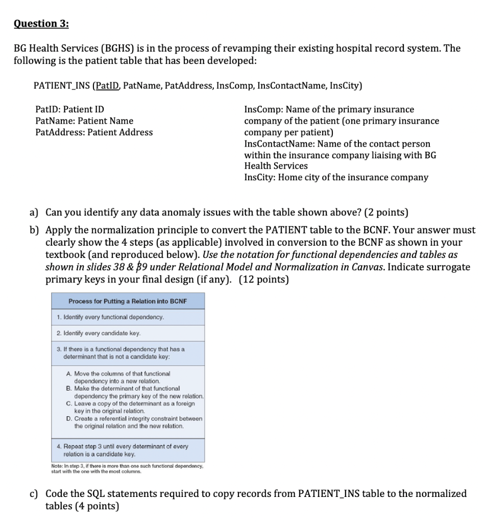 Solved Question 3: BG Health Services (BGHS) is in the | Chegg.com