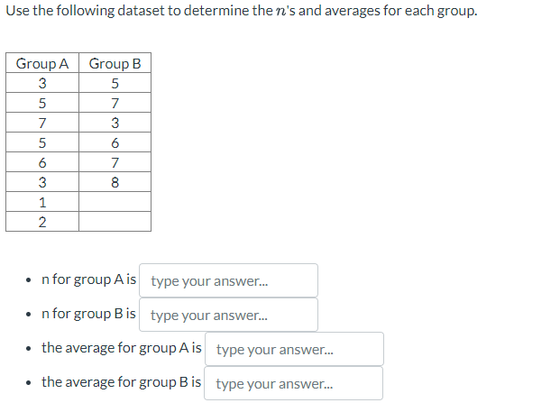 Solved Use the following dataset to determine the n 's and | Chegg.com