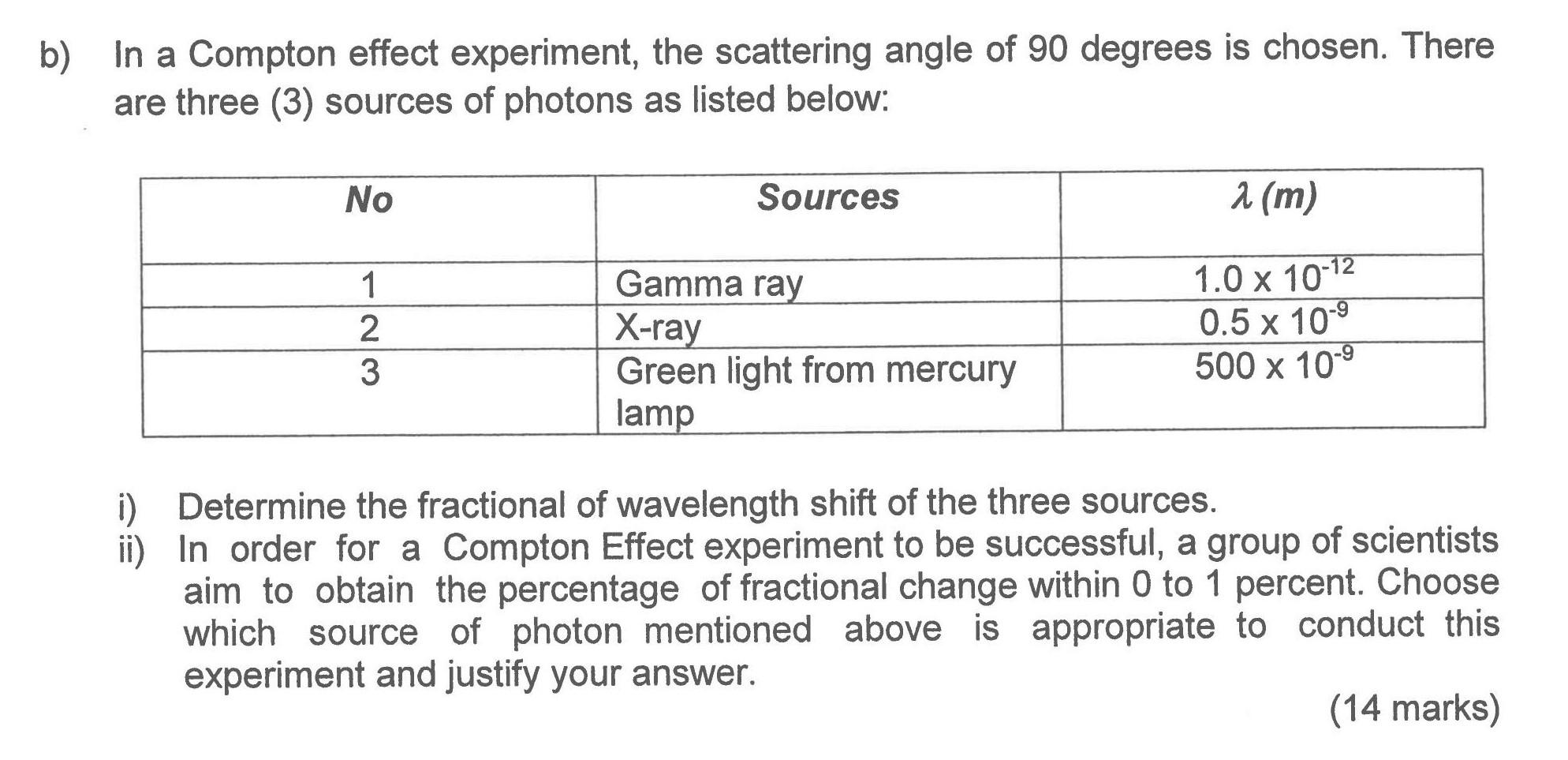 Solved b) in a Compton effect experiment, the scattering | Chegg.com