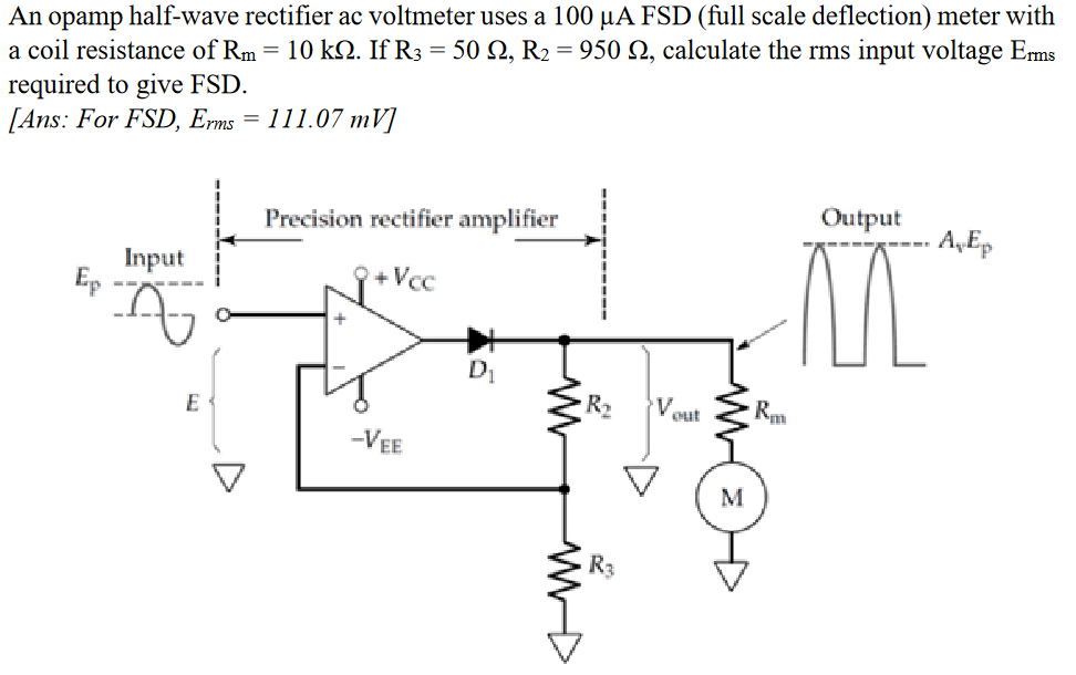 Solved An opamp half-wave rectifier ac voltmeter uses a 100 | Chegg.com