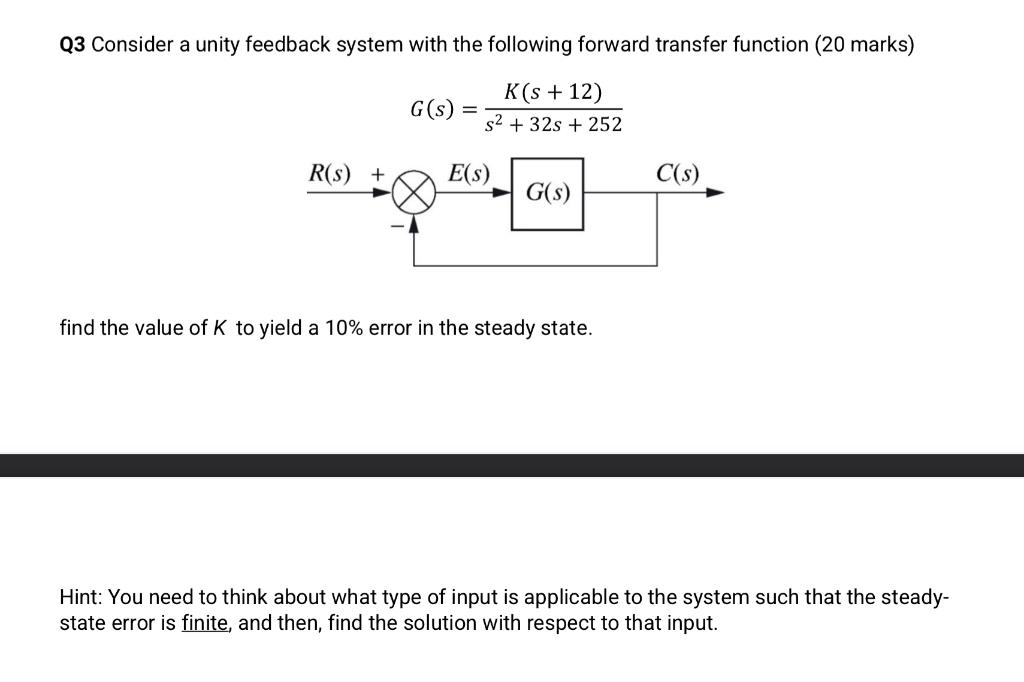 Solved Q3 Consider a unity feedback system with the | Chegg.com