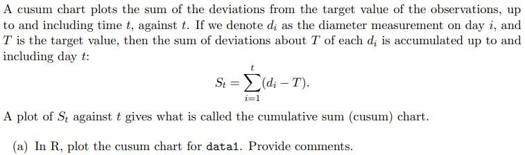 How do I plot a cumulative sum (cusum) chart in R | Chegg.com