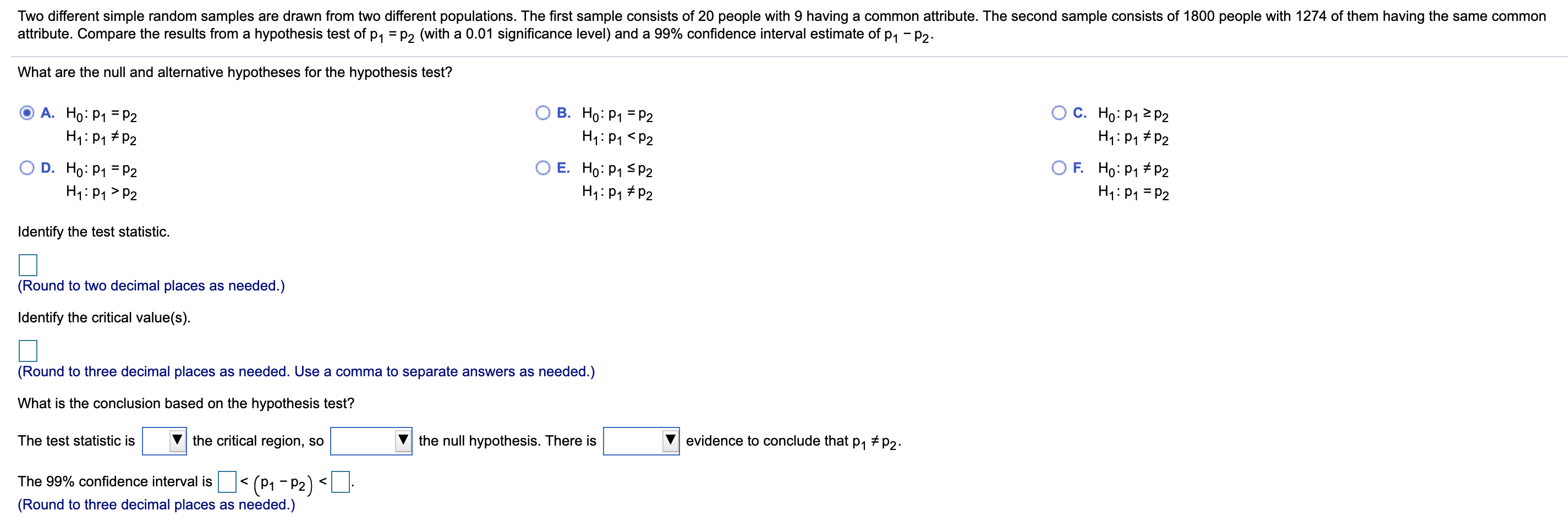 Solved Two different simple random samples are drawn from | Chegg.com
