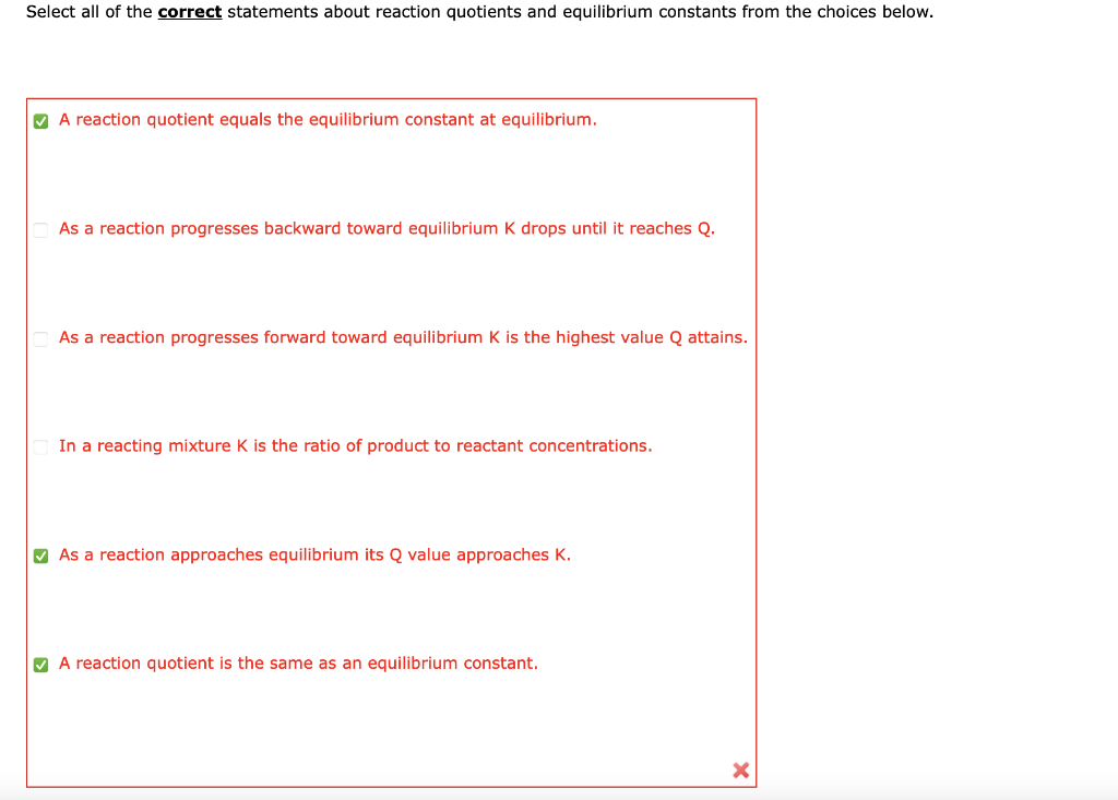 Solved A reaction quotient equals the equilibrium constant | Chegg.com