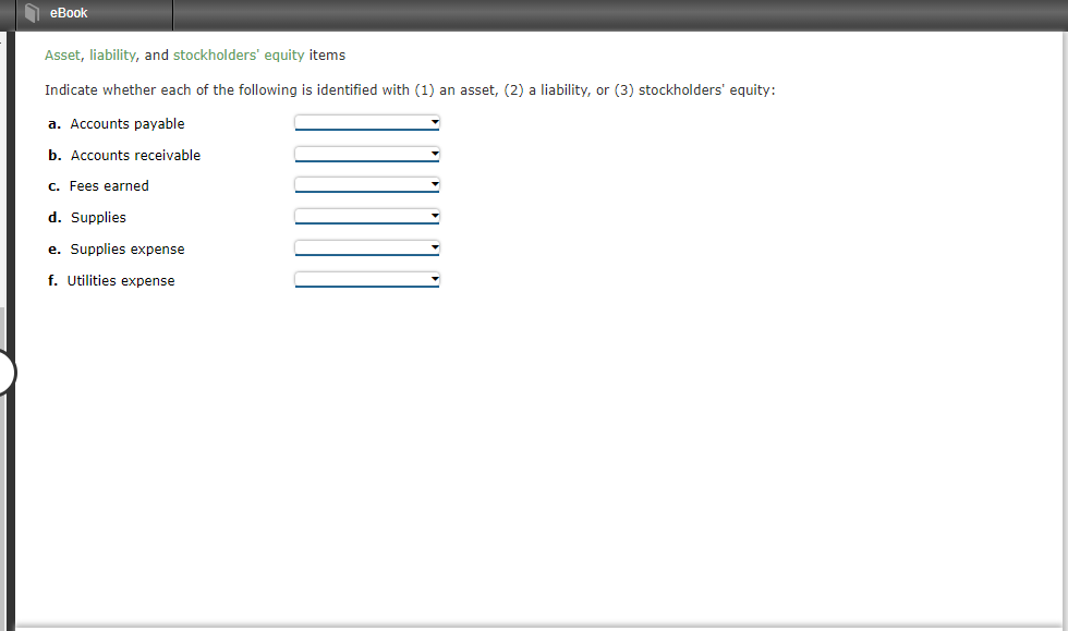 Solved eBook Asset, liability, and stockholders' equity | Chegg.com