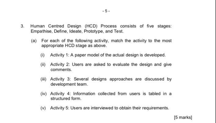 Solved 3. Human Centred Design (HCD) Process consists of | Chegg.com