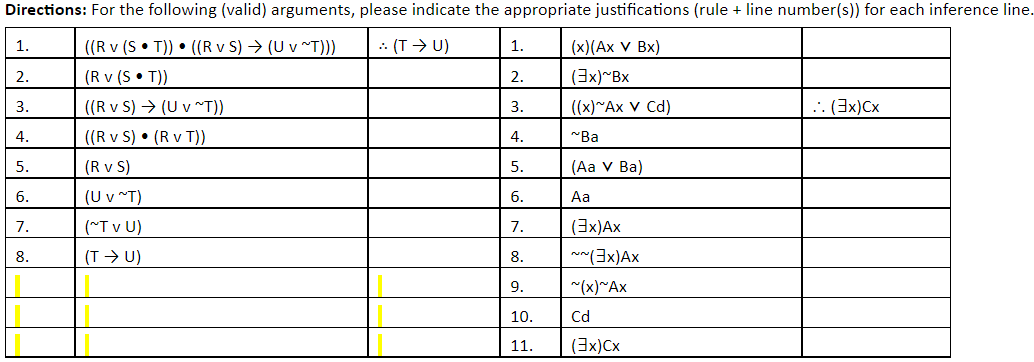 Solved For the following (valid) arguments, please indicate | Chegg.com