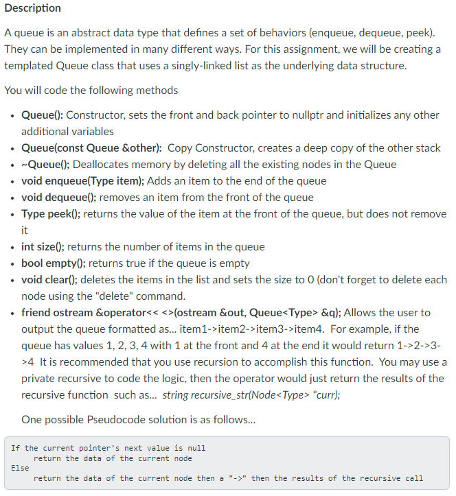 Solved Description A queue is an abstract data type that | Chegg.com