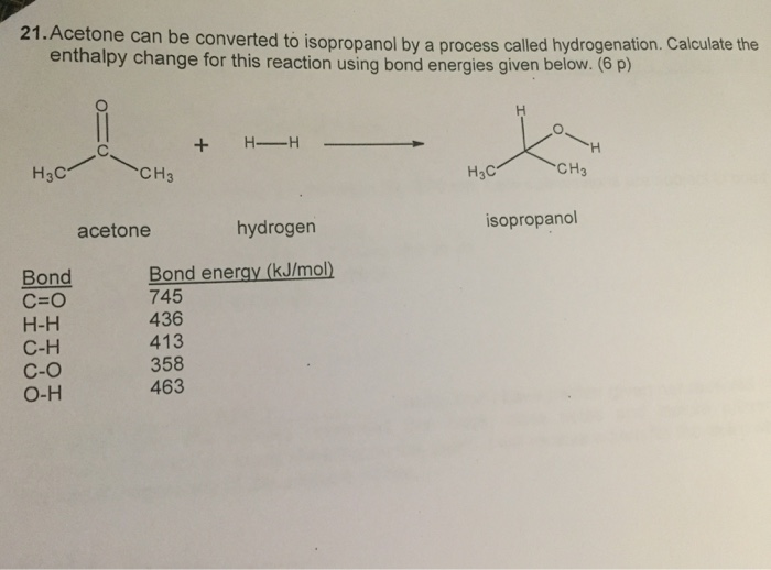 Solved 1.Acetone can be converted to isopropanol by a | Chegg.com