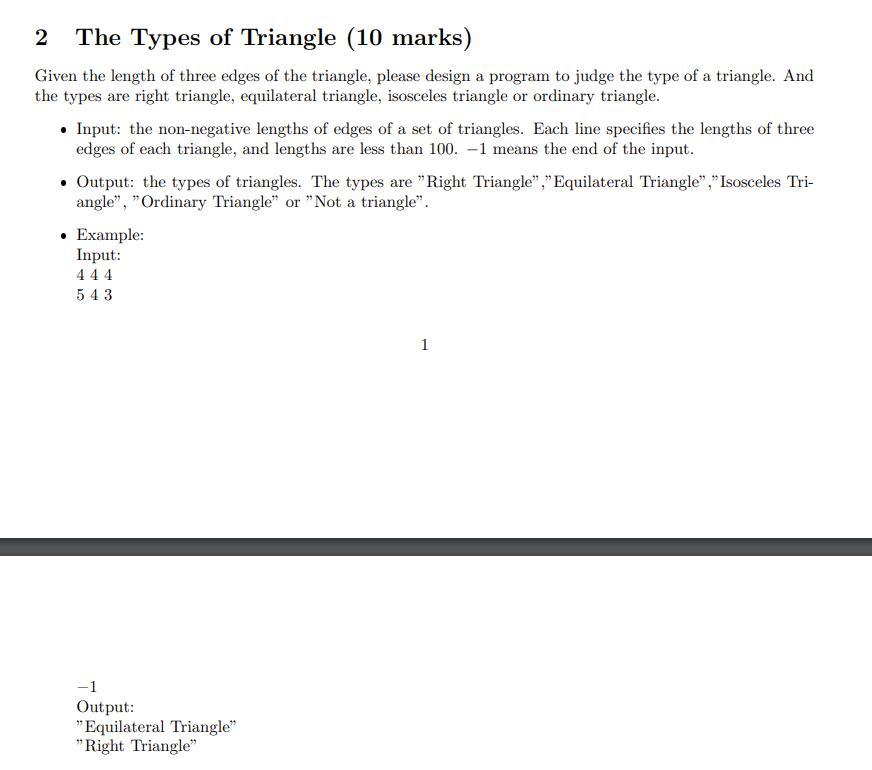 Solved 2 The Types of Triangle (10 marks) Given the length | Chegg.com