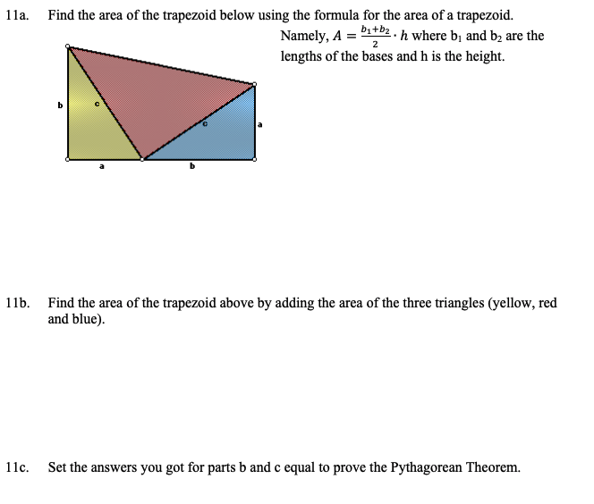 Solved 11a. Find the area of the trapezoid below using the | Chegg.com