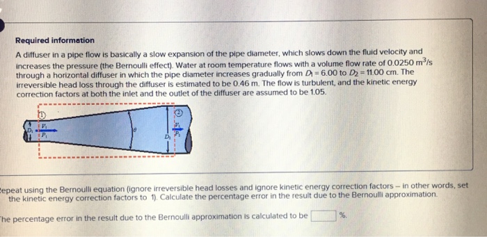 Solved Required information A diffuser in a pipe flow is | Chegg.com