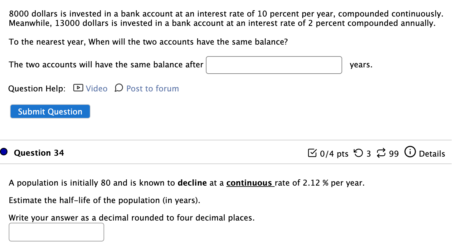 Solved 8000 dollars is invested in a bank account at an | Chegg.com