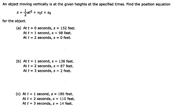 Solved An Object Moving Vertically Is At The Given Heights