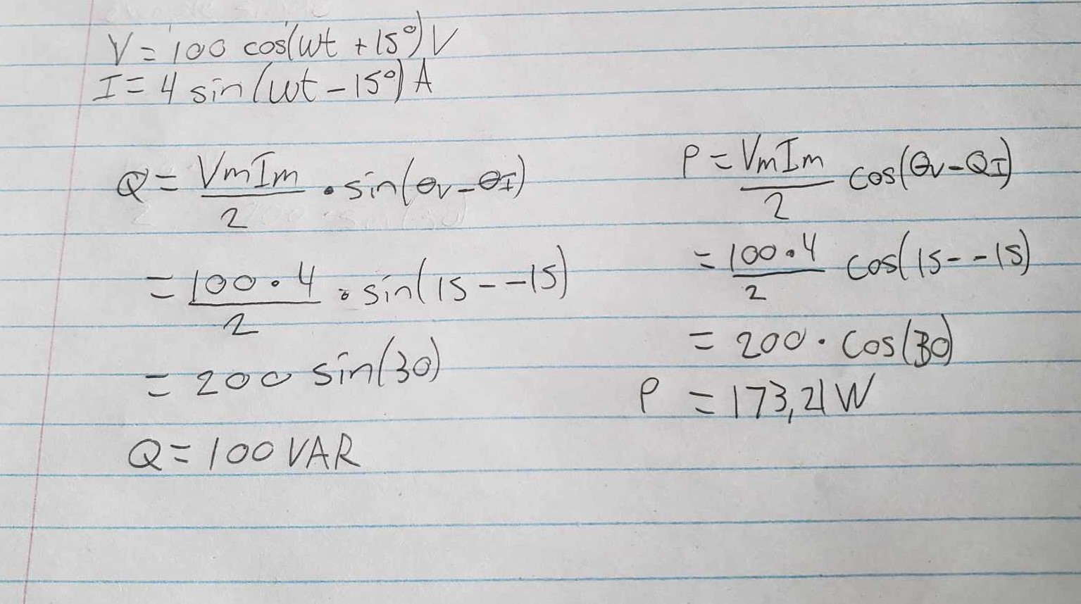 Solved Example 10.1 Calculating Average and Reactive Power | Chegg.com