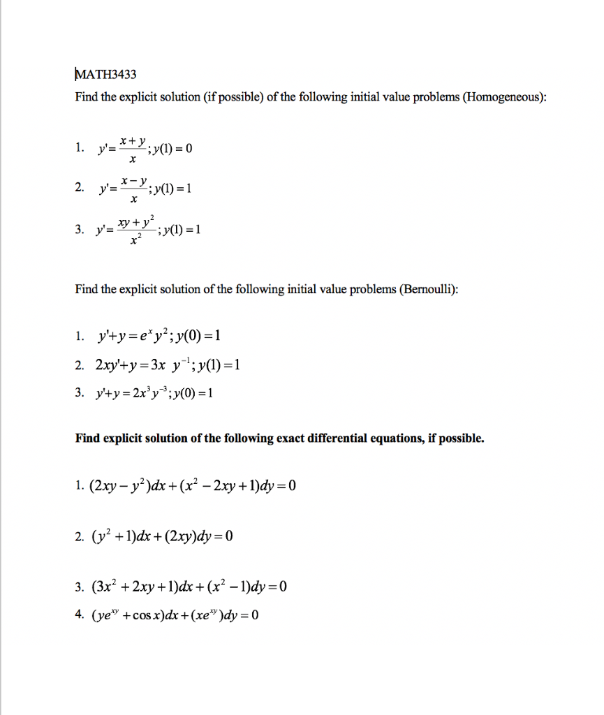 Solved MATH3433 Find the explicit solution (if possible) of | Chegg.com