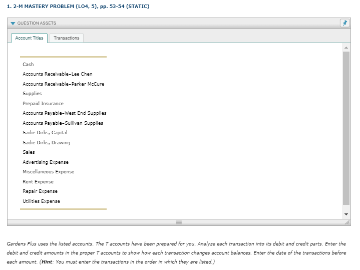 1. 2-M MASTERY PROBLEM (LO4, 5), Pp. 53-54 (STATIC) | Chegg.com