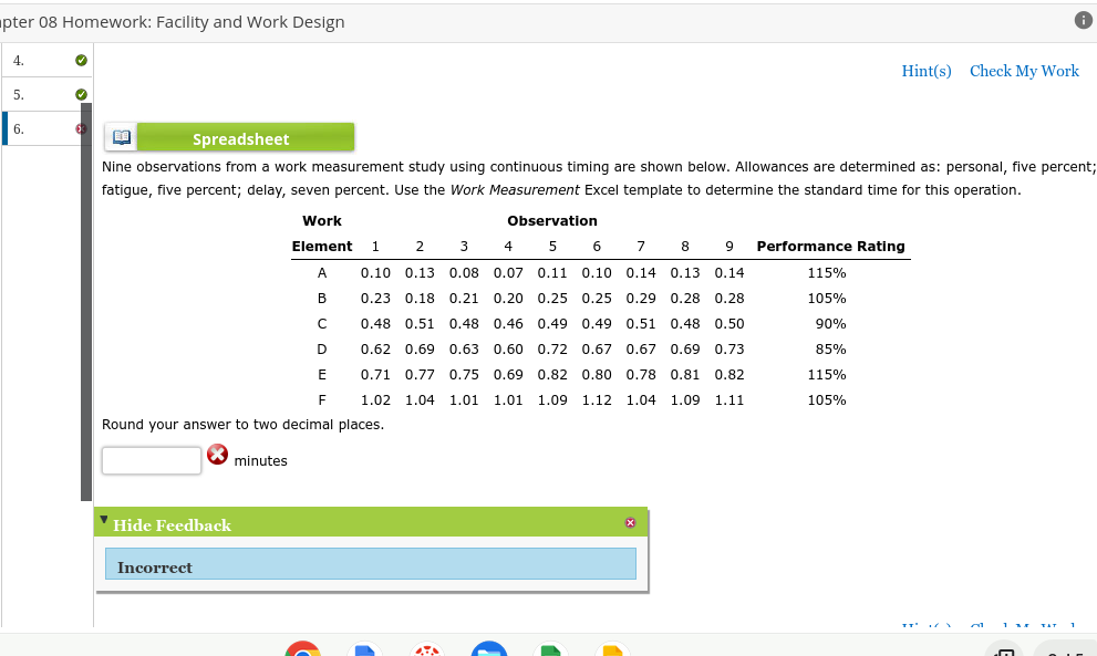 Solved Nine observations from a work measurement study using | Chegg.com