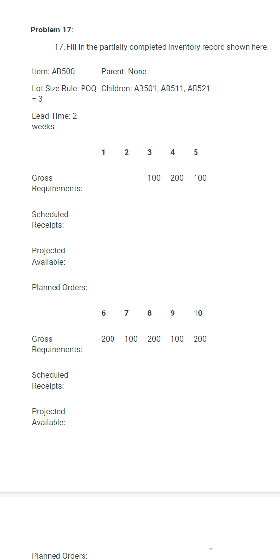 Solved Problem 17 17. Fill in the partially completed | Chegg.com
